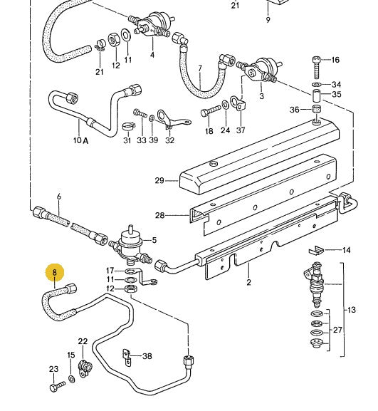928 110 367 15C - Fuel Hose - Tank Feed to Front Damper - Rerouted - 8 ...
